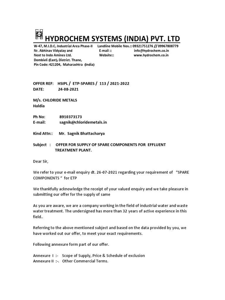 ETP Spare Parts Supply Offer | PDF | Pump | Valve