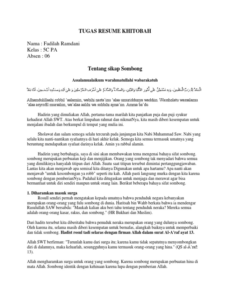 Materi Khitobah Fadilah Ramdani 5C PA | PDF