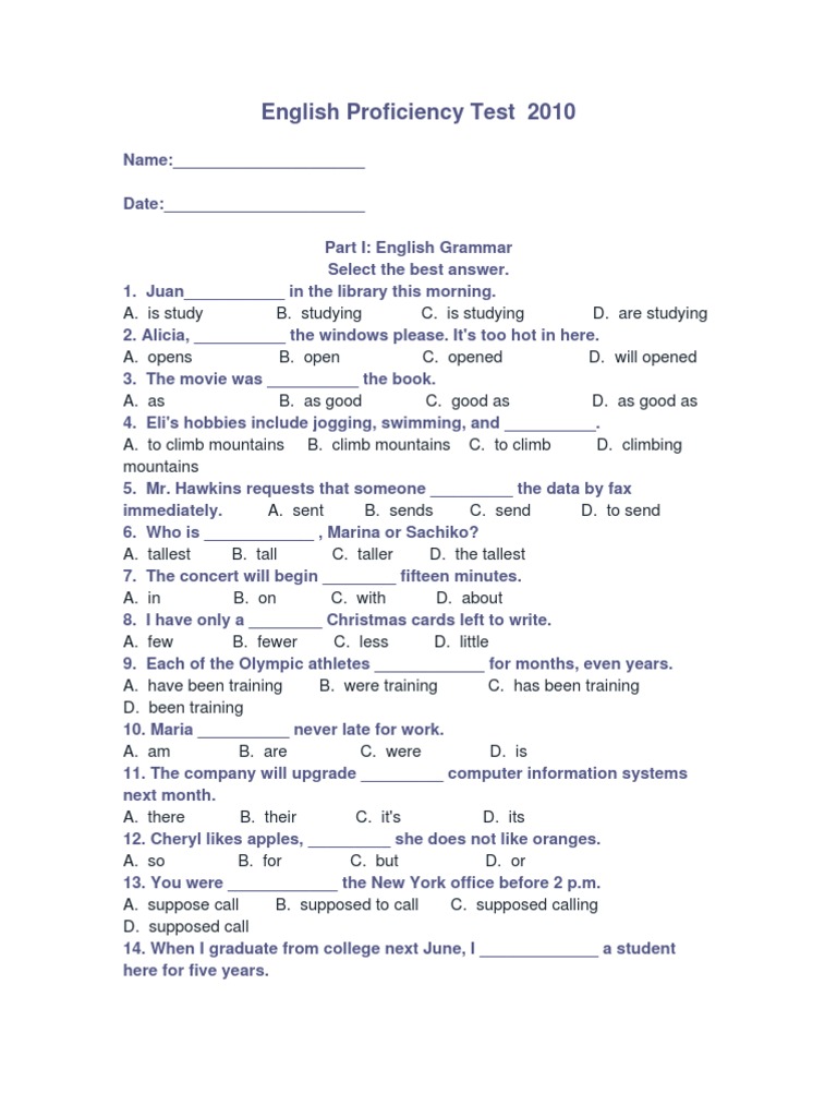 English Proficiency Test 2010 | PDF | Leisure | Entertainment (General)