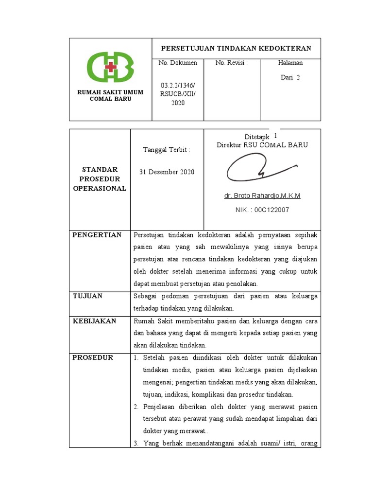 Spo Persetujuan Tindakan Kedokteran (Inform Consent) | PDF