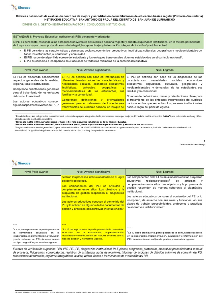 Rúbricas para Evaluación Educativa PEI y PCI | PDF | Evaluación | Plan ...