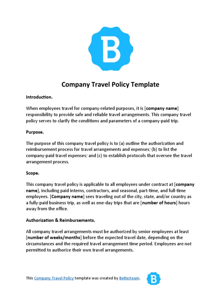 Company Travel Policy Template 20201123 | PDF