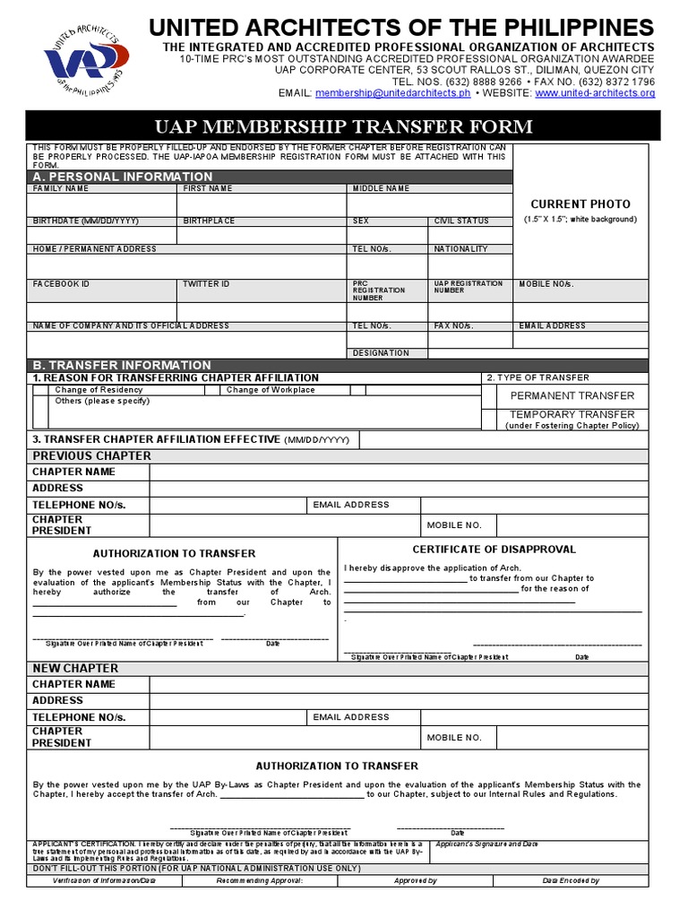 UAP Membership Transfer Form | PDF | Government