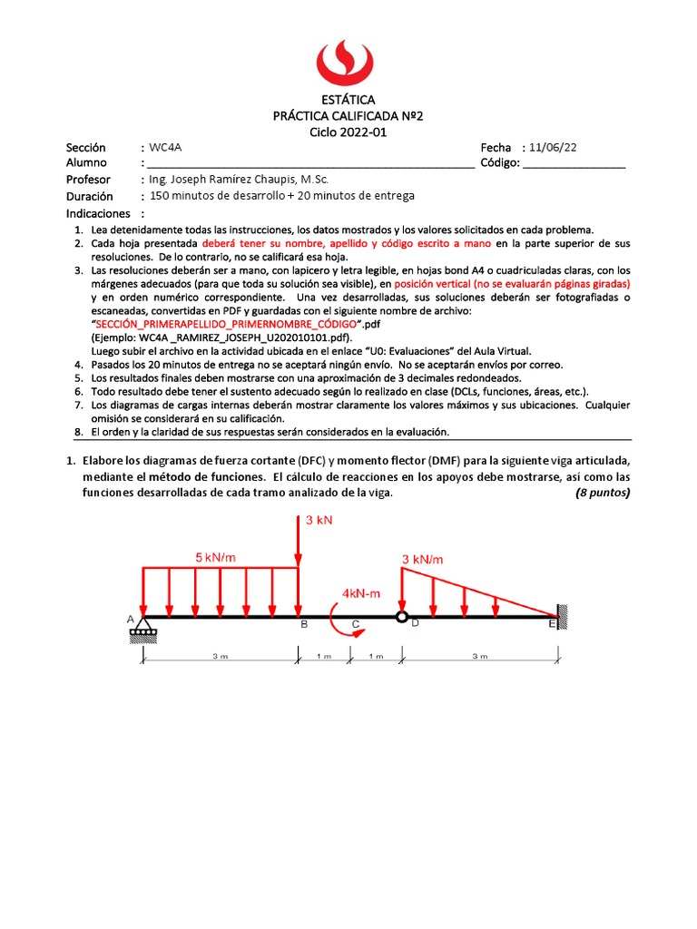 Estática PC2 | PDF | Viga (Estructura) | Ingeniería mecánica