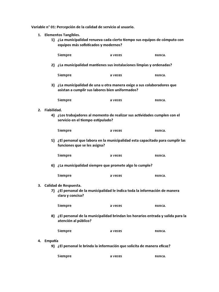 Preguntas, Encuesta Tipo Likert | PDF