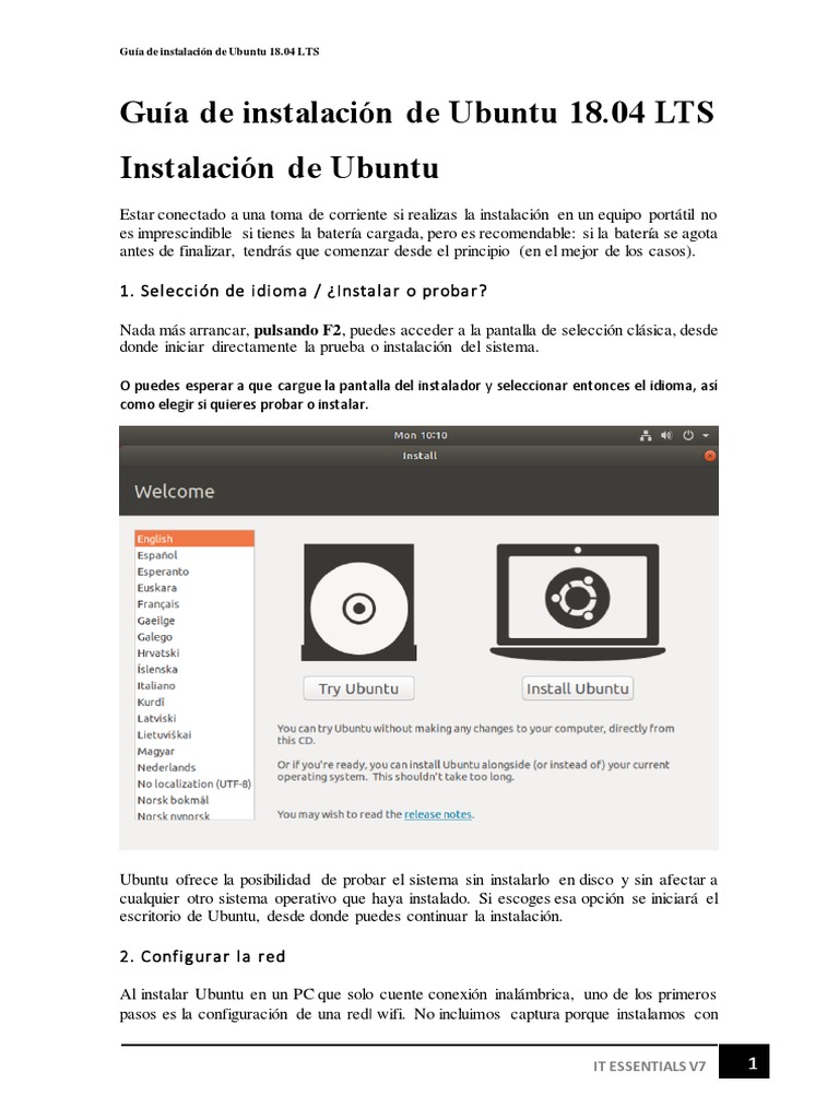 Guía de Instalación Basica de Ubuntu 18 | PDF | Contraseña | Teclado