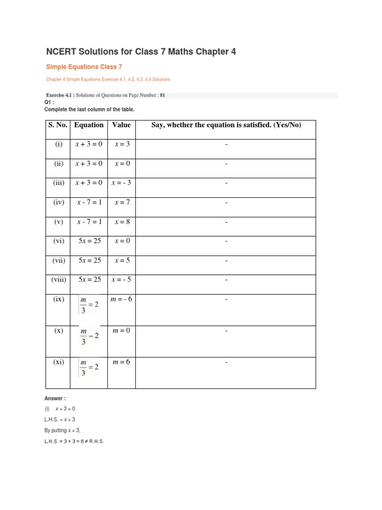 NCERT Solutions For Class 7 Maths Chapter 4 | Download Free PDF ...