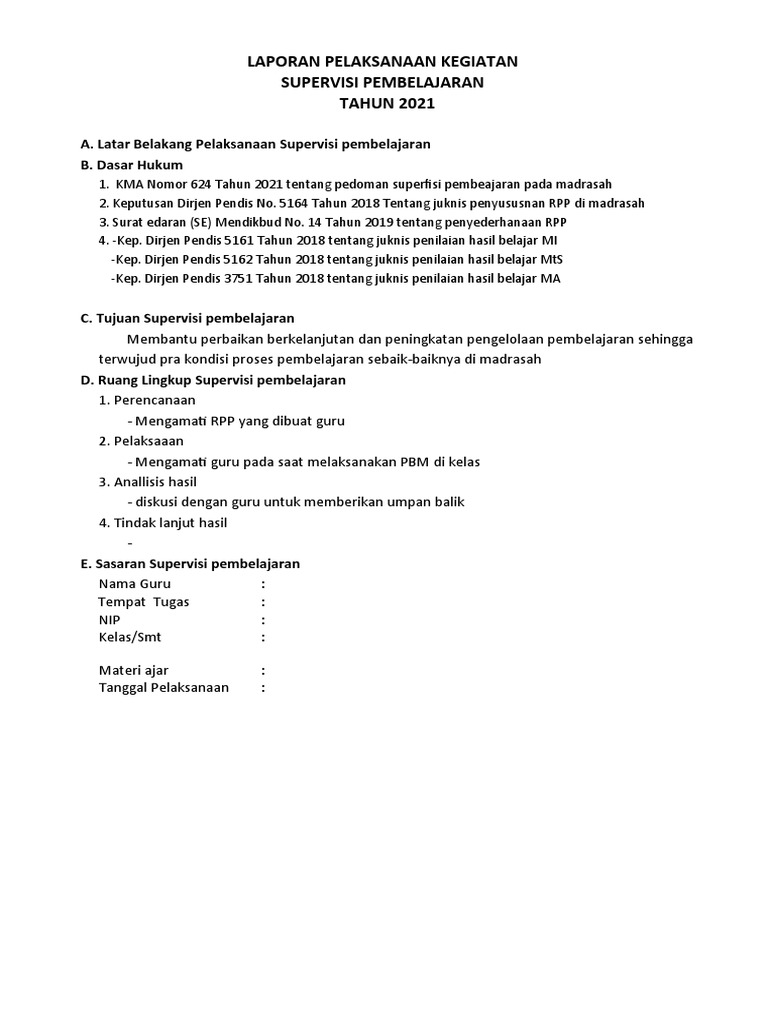 Laporan Hasil Supervisi | PDF