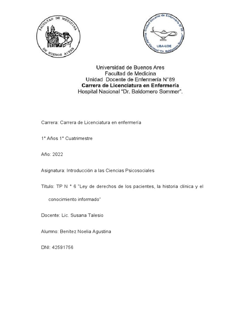 TP N°6 | PDF | Historial médico | Consentimiento informado