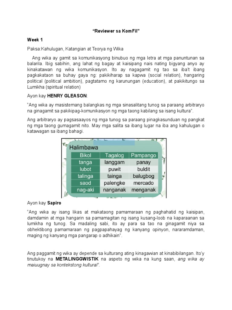 Reviewer Sa KomFil | PDF Reviewer Sa KomFil | PDF