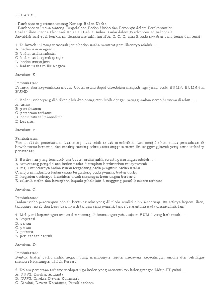 Soal PAT Ekon Kls 10 DAN 11 | PDF