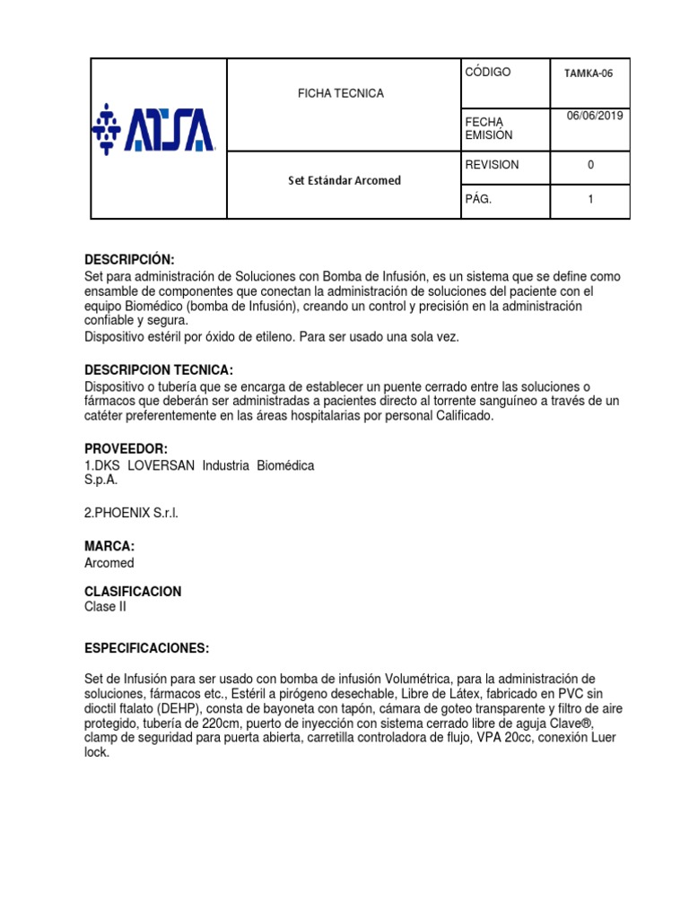 TAMKA - Ficha Tecnica Arcomed Estandar | PDF