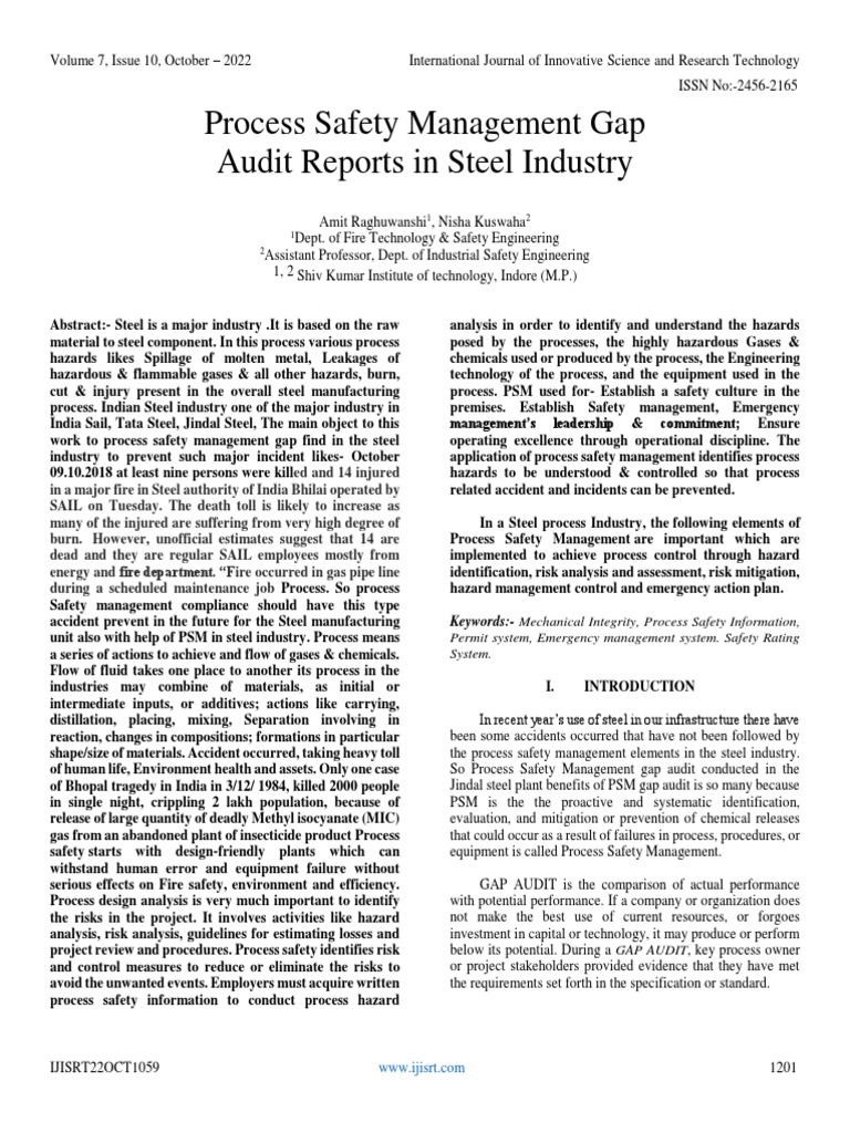 Process Safety Management Gap Audit Reports in Steel Industry | PDF ...