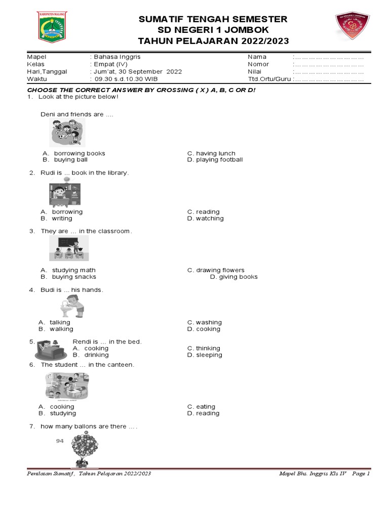 Soal STS BHS. INGGRIS Kls 4 | PDF | Equipment | Manufactured Goods