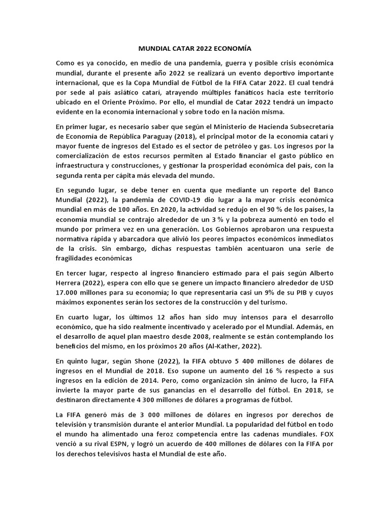 Mundial Catar 2022 Economía | PDF | Katar | Gran Recesión