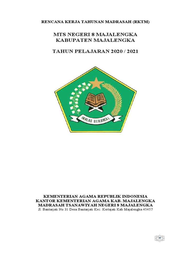 Rencana Kerja Tahunan Madrasah | PDF