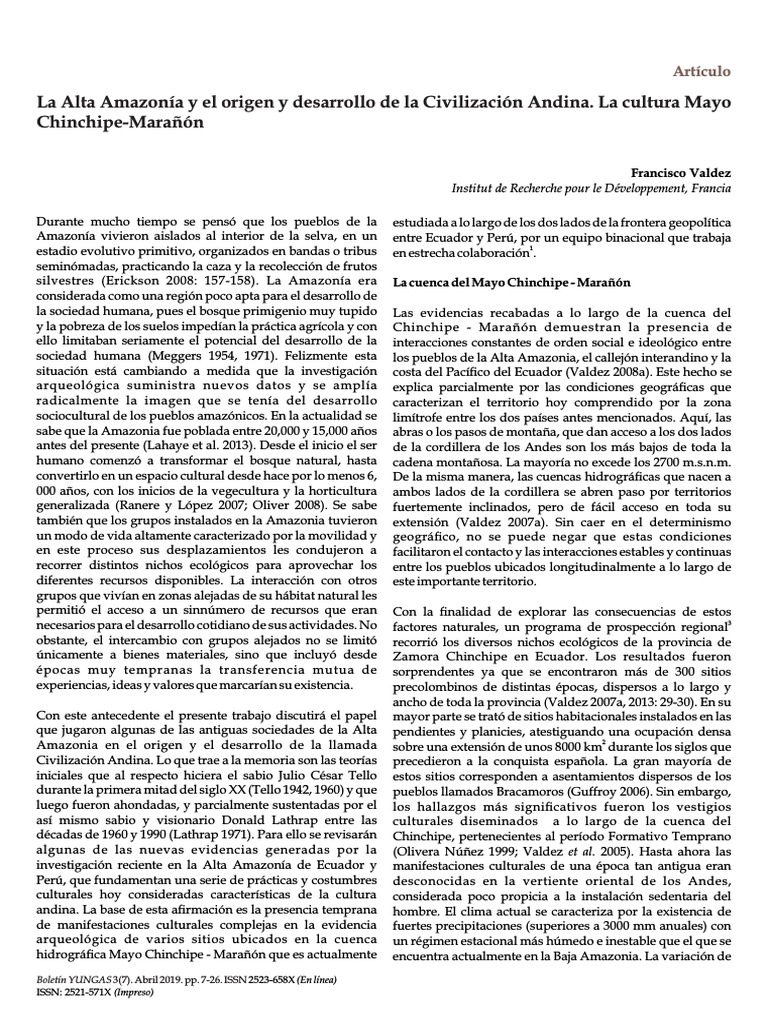 Cultura Mayo Chinchipe-Marañón: Orígenes | PDF | Selva amazónica