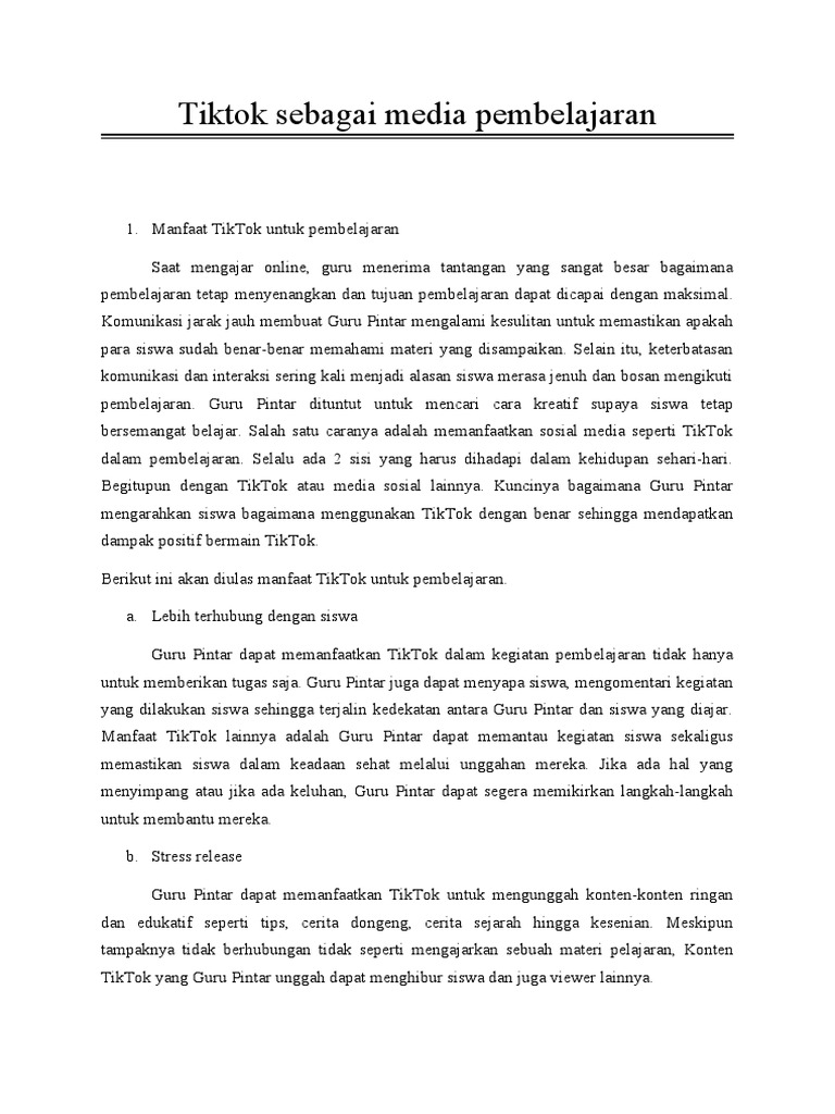 Manfaat TikTok untuk Pembelajaran | PDF