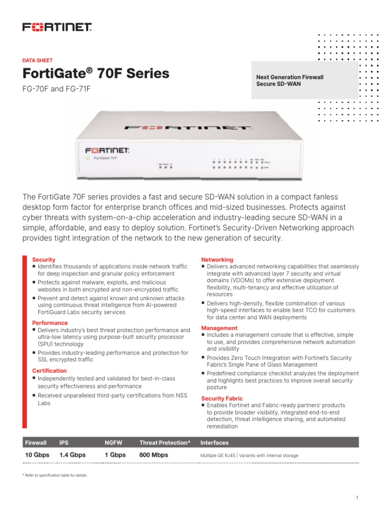 Fortigate 70F Series: Data Sheet | PDF | Security | Computer Security