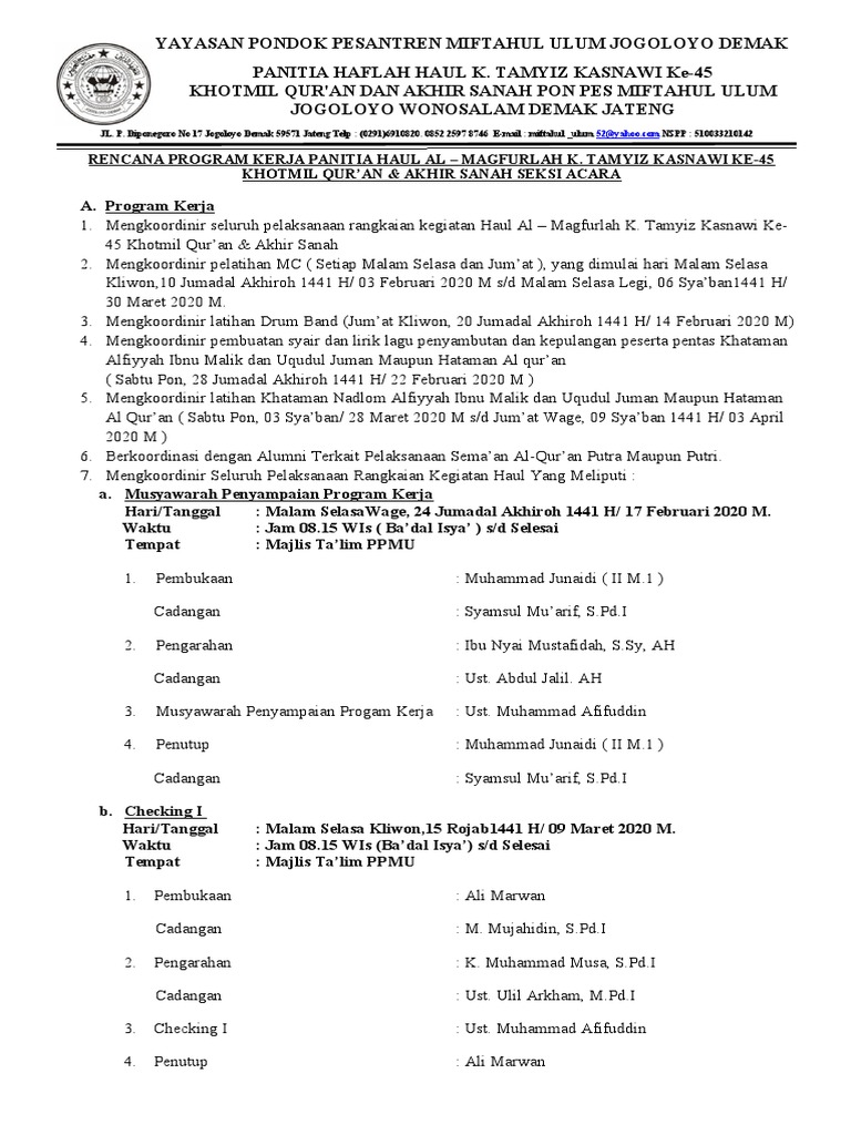Progam Kerja Acara 45 | PDF