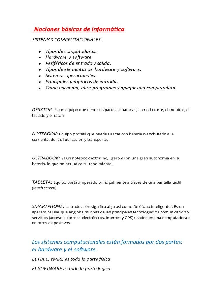 Nociones Básicas de Informática | PDF | Hardware de la computadora ...