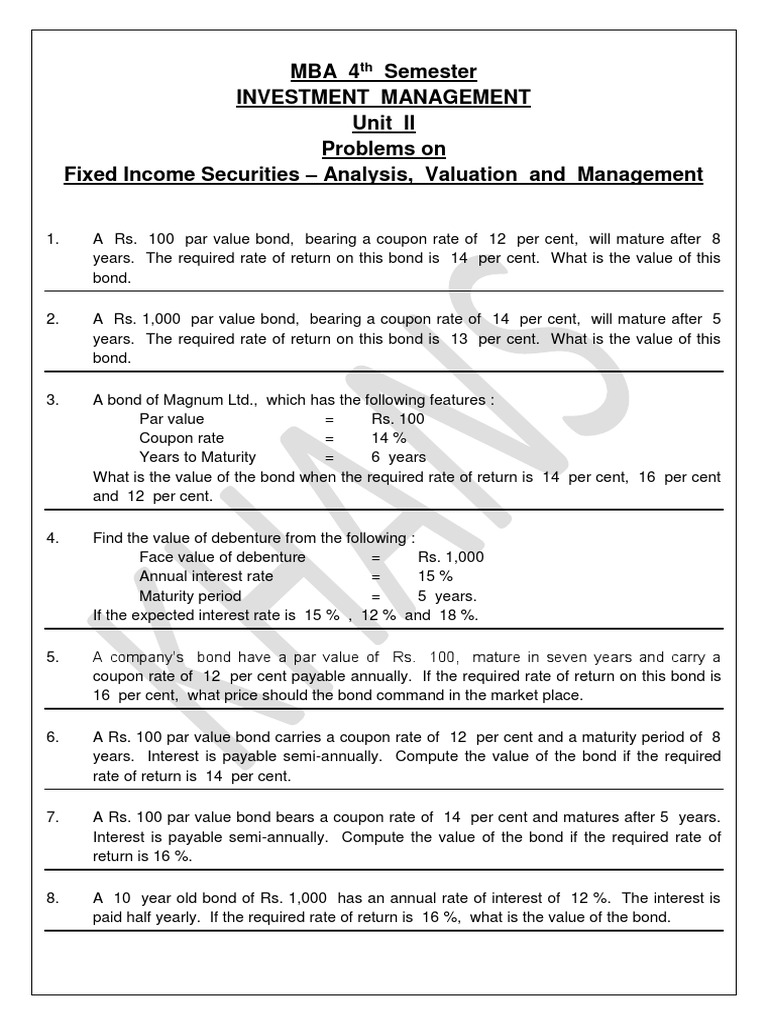 IAPM Fixed Incom Sec. Bond Problems | PDF | Bonds (Finance) | Yield ...