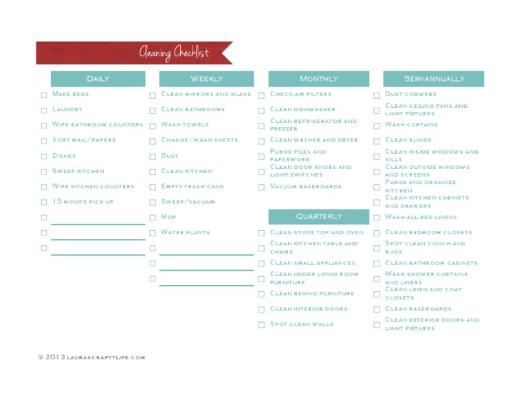 Cleaning Checklist | PDF | Kitchen | Domestic Implements