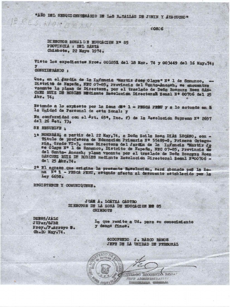 Resolucion de Nombramiento Zoila Rosa Diaz de Bernabe | PDF
