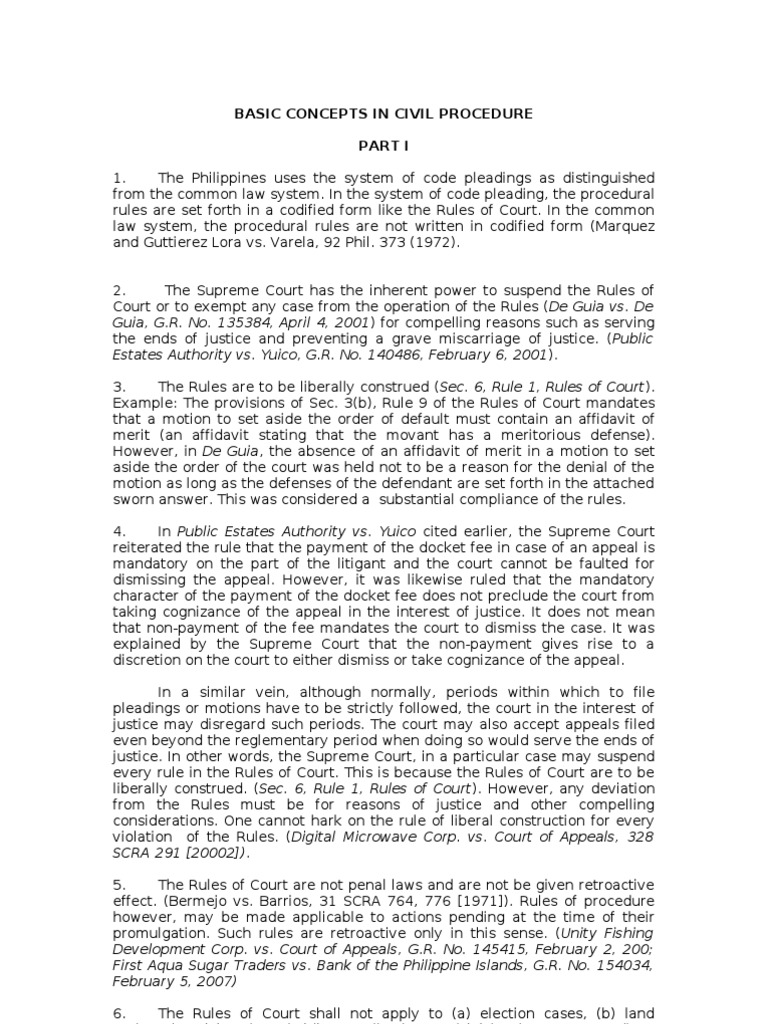 Basic Concepts In Civil Procedure Part I Pdf Pleading Lawsuit