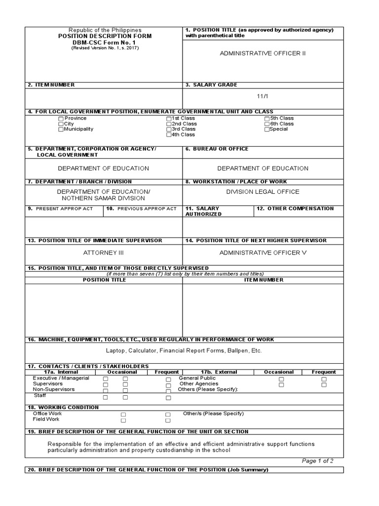 01-Position-Desc (DBM-CSC) ADAS III PER COMPENDIUM | PDF | Business