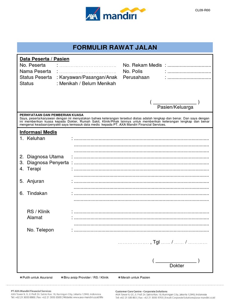 Formulir Rawat Jalan AXA MANDIRI (Provider) | PDF