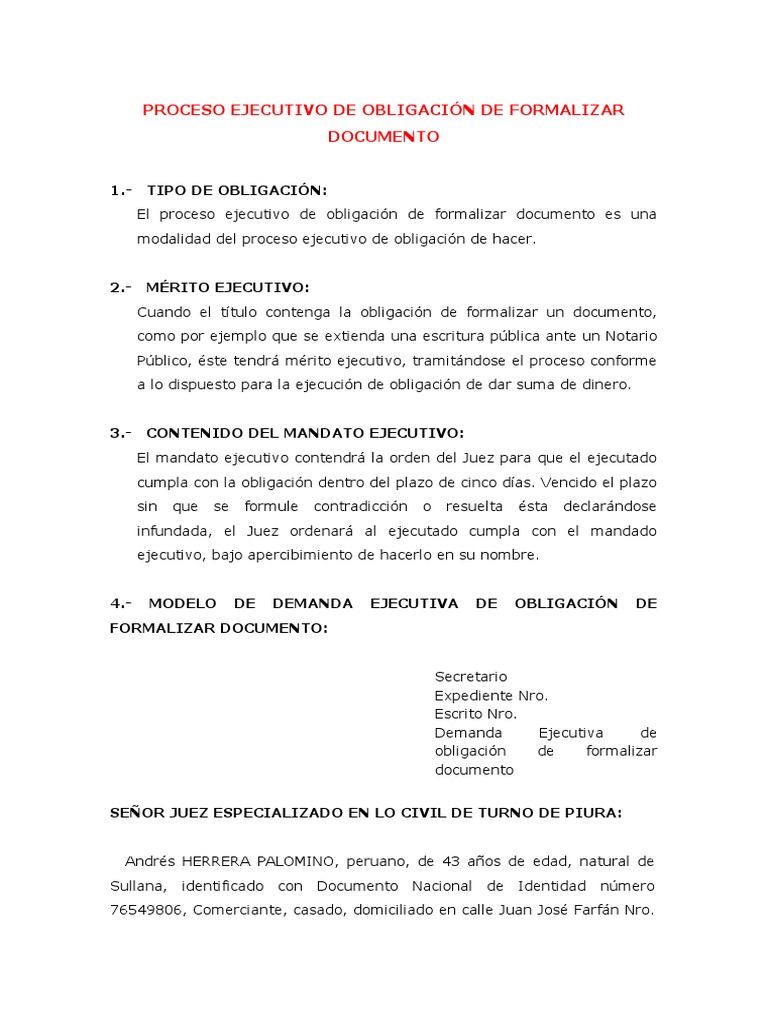 18 - Proceso Ejecutivo de Obligación de Formalizar Documento | PDF | Demanda judicial | Ley procesal