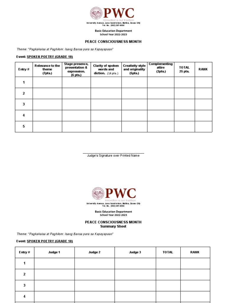 Event Judging Sheet | Download Free PDF | Cognition | Cognitive Science