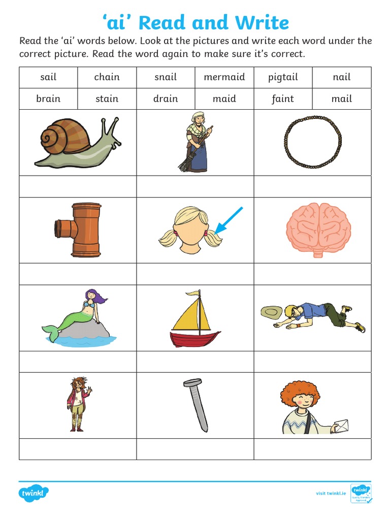 'ai' Words Activity for Kids | PDF