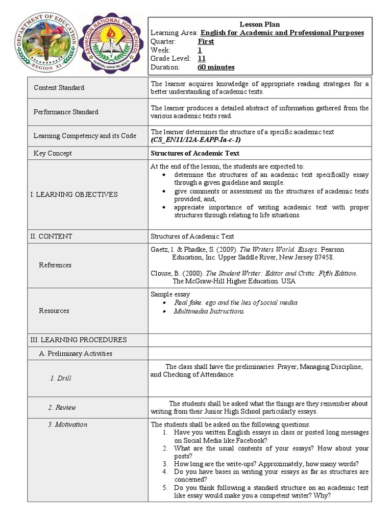 Eapp Lesson Exemplar 1 Cot 1 | PDF | Learning | Teaching Method