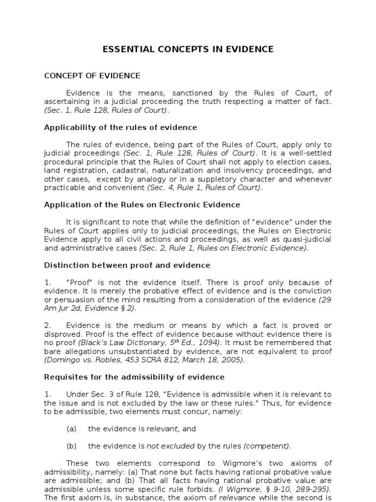 Evidence Handout Final) | PDF | Evidence (Law) | Burden Of Proof (Law)