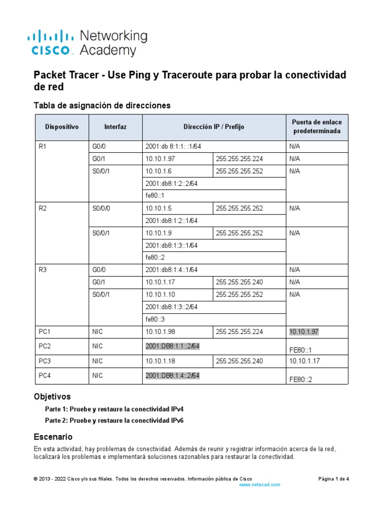 13.2.7 Packet Tracer - Use Ping and Traceroute To Test Network ...