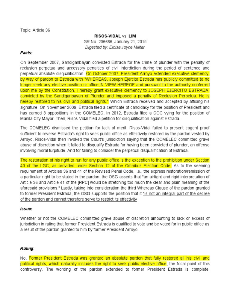 Risos-Vidal vs. Lim | PDF | Pardon | Criminal Law