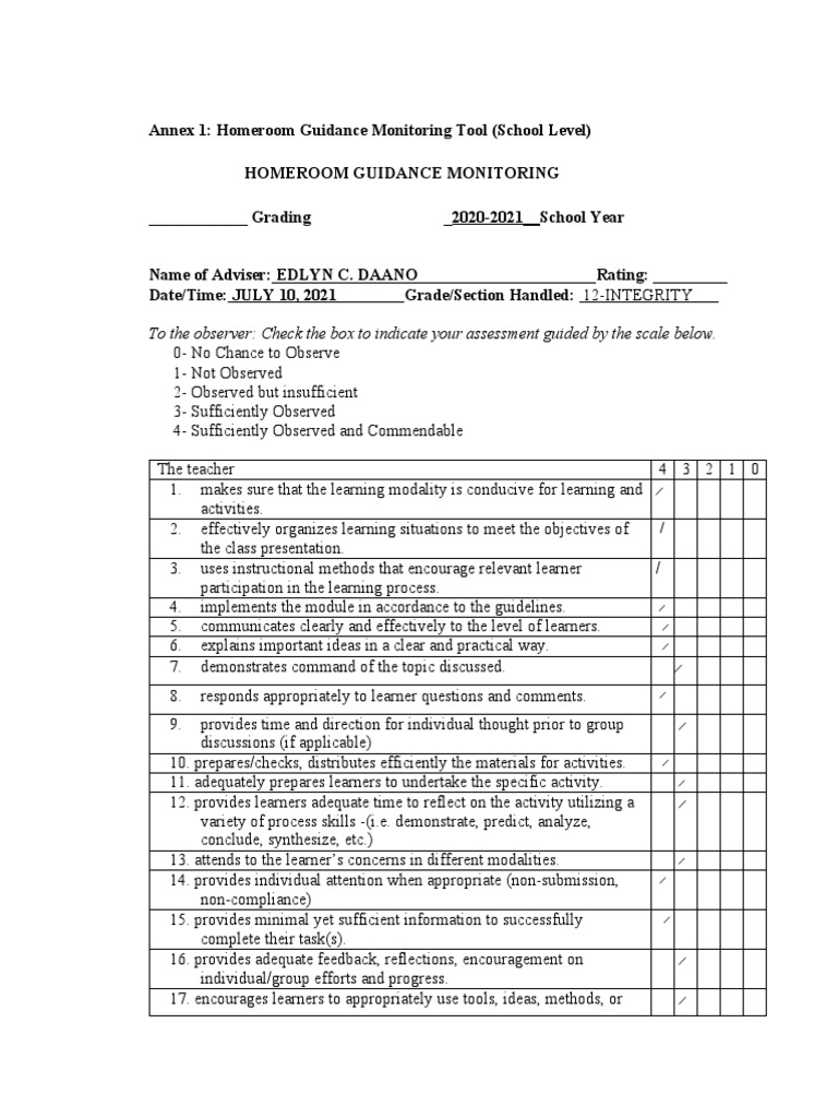 Homeroom Guidance Monitoring | PDF | Learning | Educational Assessment