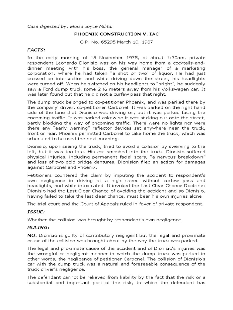 Pheonix Construction vs. IAC-Militar | PDF | Negligence | Contributory Negligence