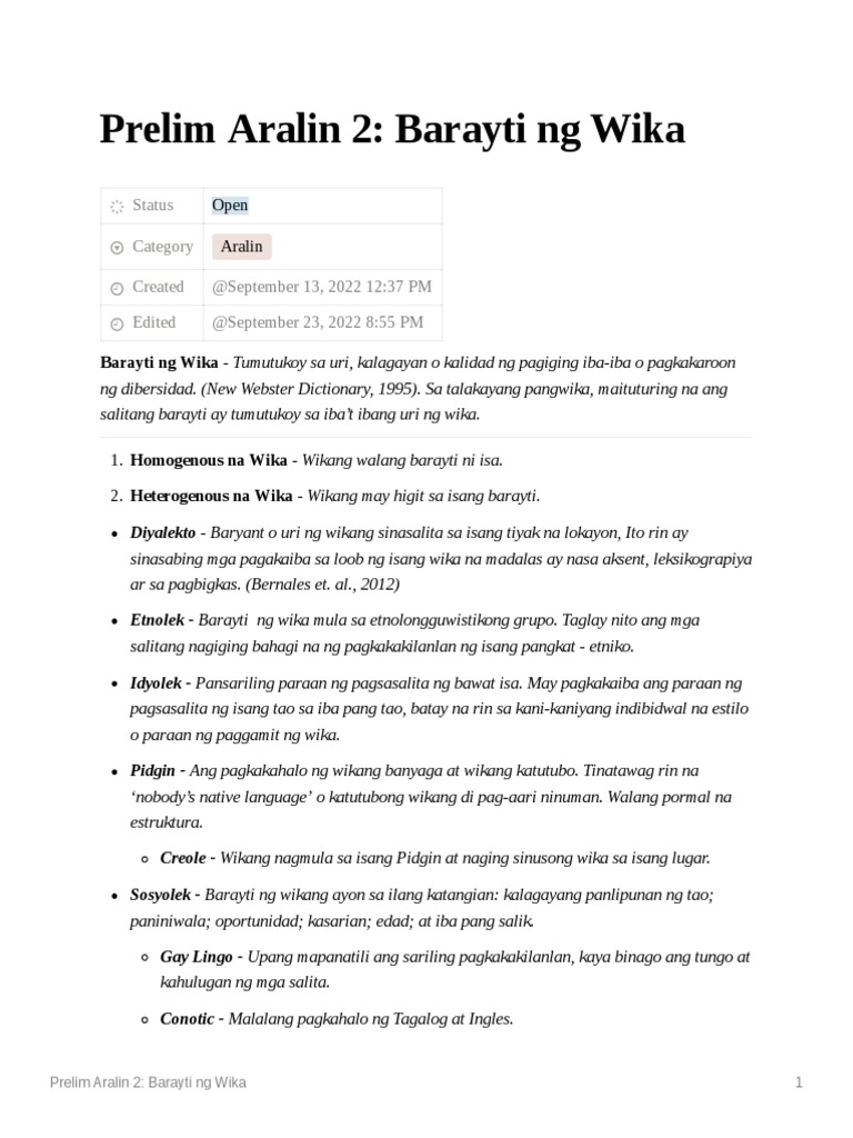 (Komunikasyon at Pananaliksik) Aralin 2: Barayti NG Wika | PDF