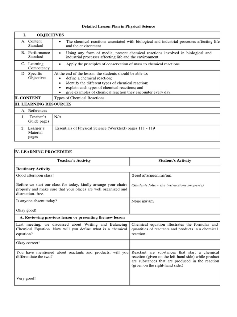 Detailed Lesson Plan in Physical Science - Melindo, Rheamae S. | PDF ...