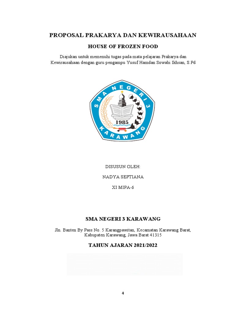 Proposal Prakarya Dan Kewirausahaan: House of Frozen Food | PDF ...