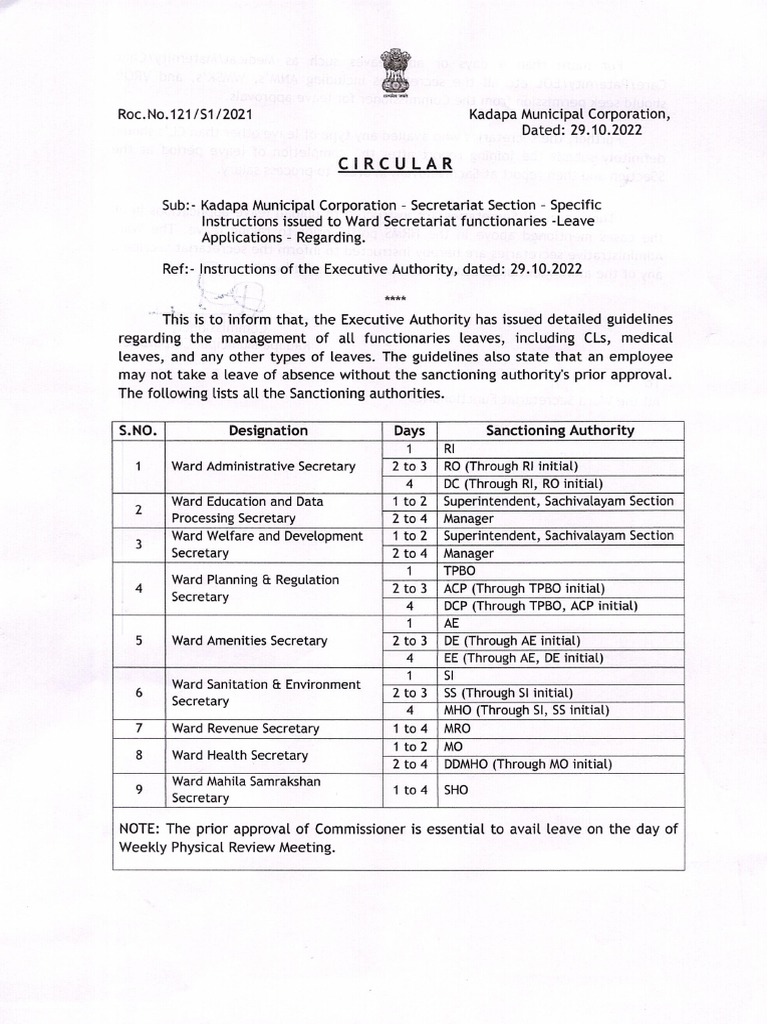 Leave Circular | PDF