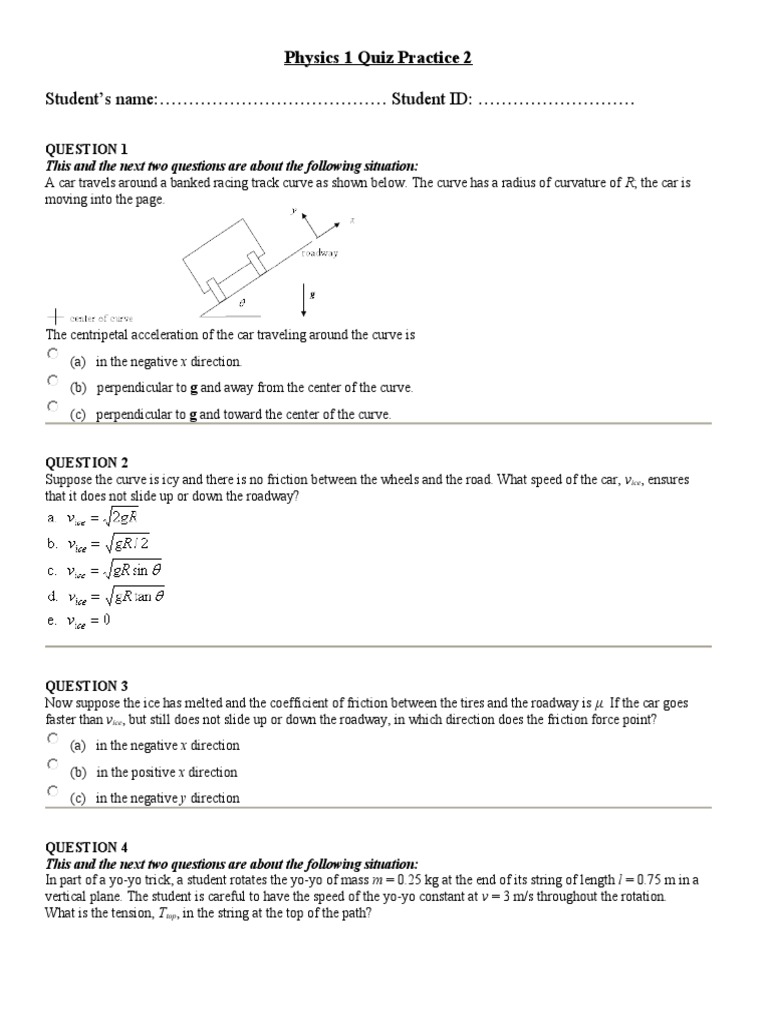 Physics Quiz: Centripetal & Tension Problems | PDF | Force | Tension ...