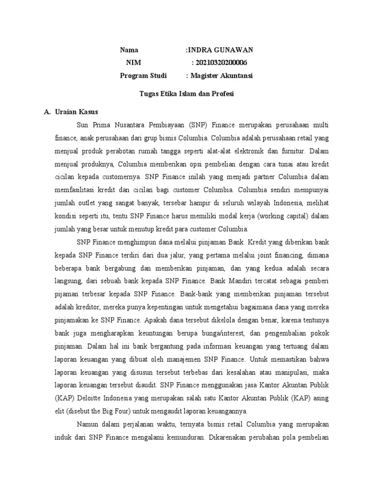 Kasus PT SNP Indra Gunawan | PDF | Pengelolaan Keuangan & Uang