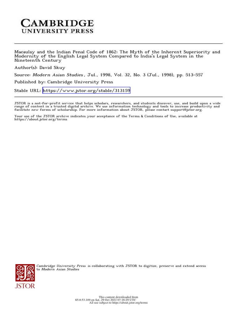 MACAULAY'S IPC DRAFT 1862 How It Came Into Formation Jstor | Download ...