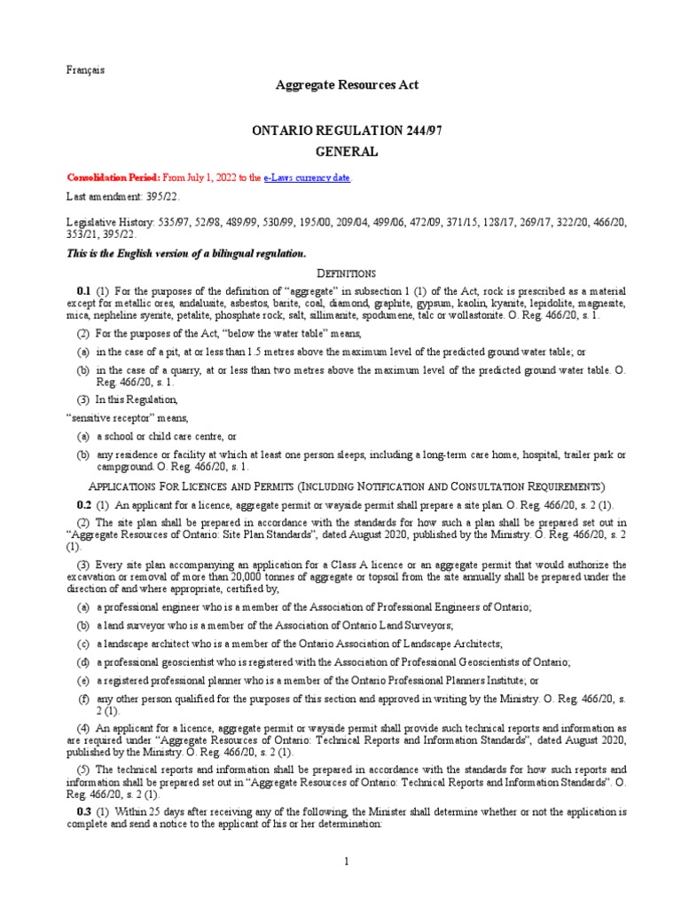 Aggregate Resources Act: Ontario Regulation 244/97 General | PDF