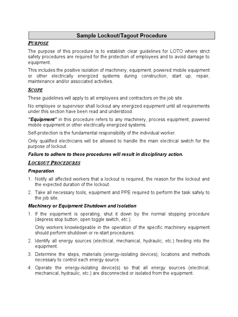 Sample Loto Procedure | PDF | Electricity | Electrical Engineering