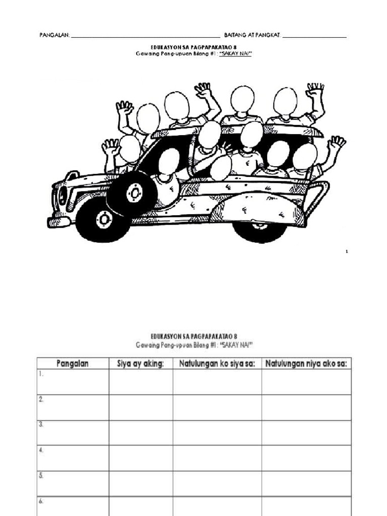 Esp 8 Modyul 5 Worksheet 1 2 Sakay Na | PDF